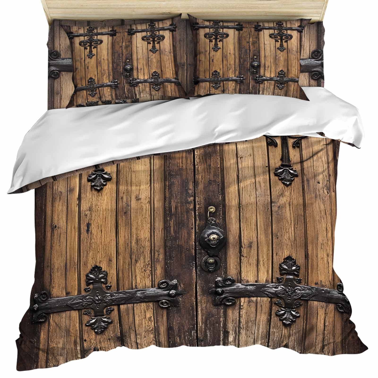 Rustic Wooden Door Duvet Cover Set, Brown Black Farmhouse Country ...