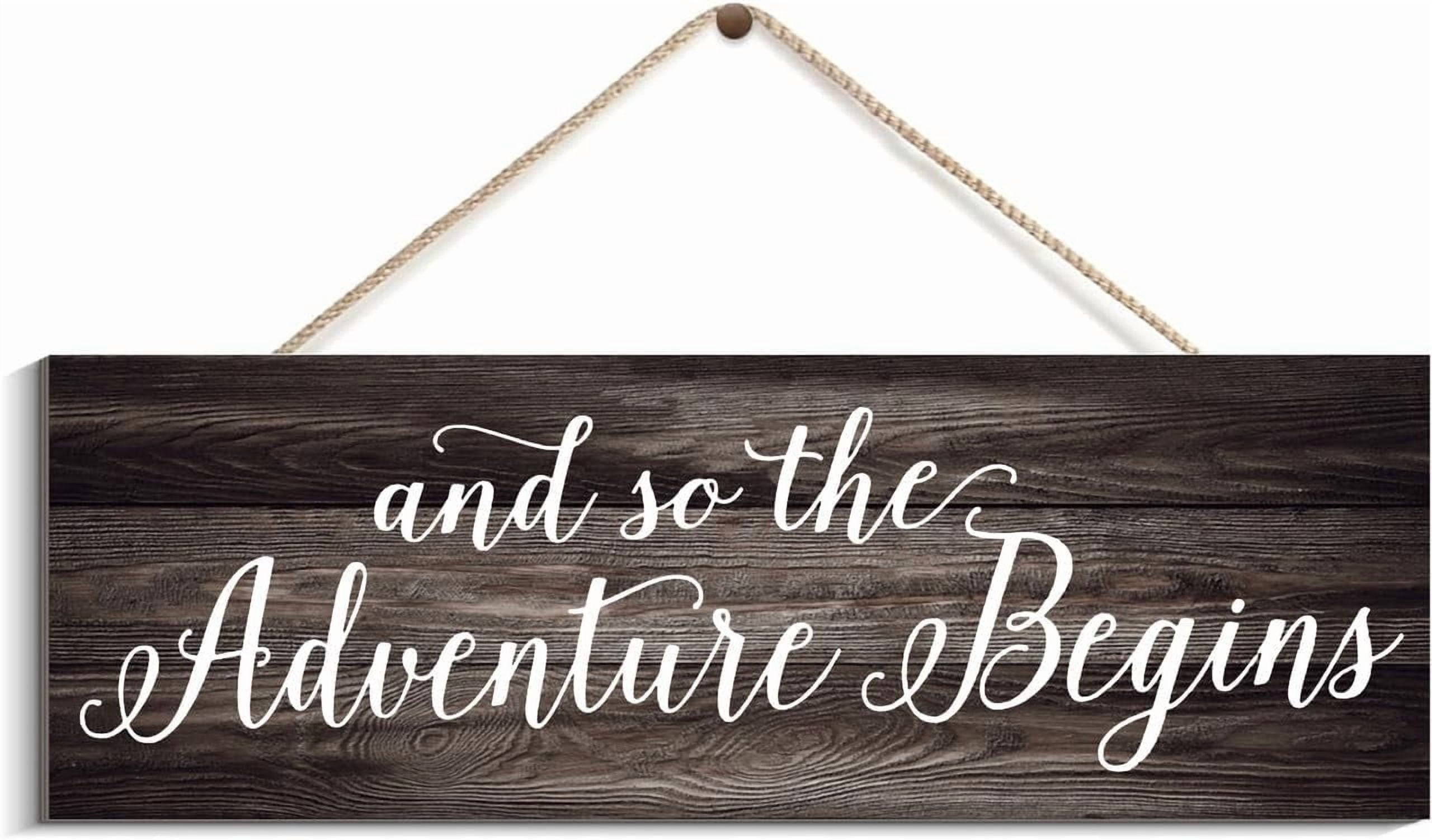 Rustic Wooden Door Hanging Wall Art Sign And So The Adventure Begins ...