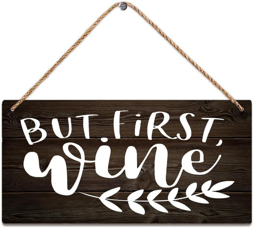 Rustic Wooden Door Hanging Wall Art Sign But First Wine Funny Sign ...
