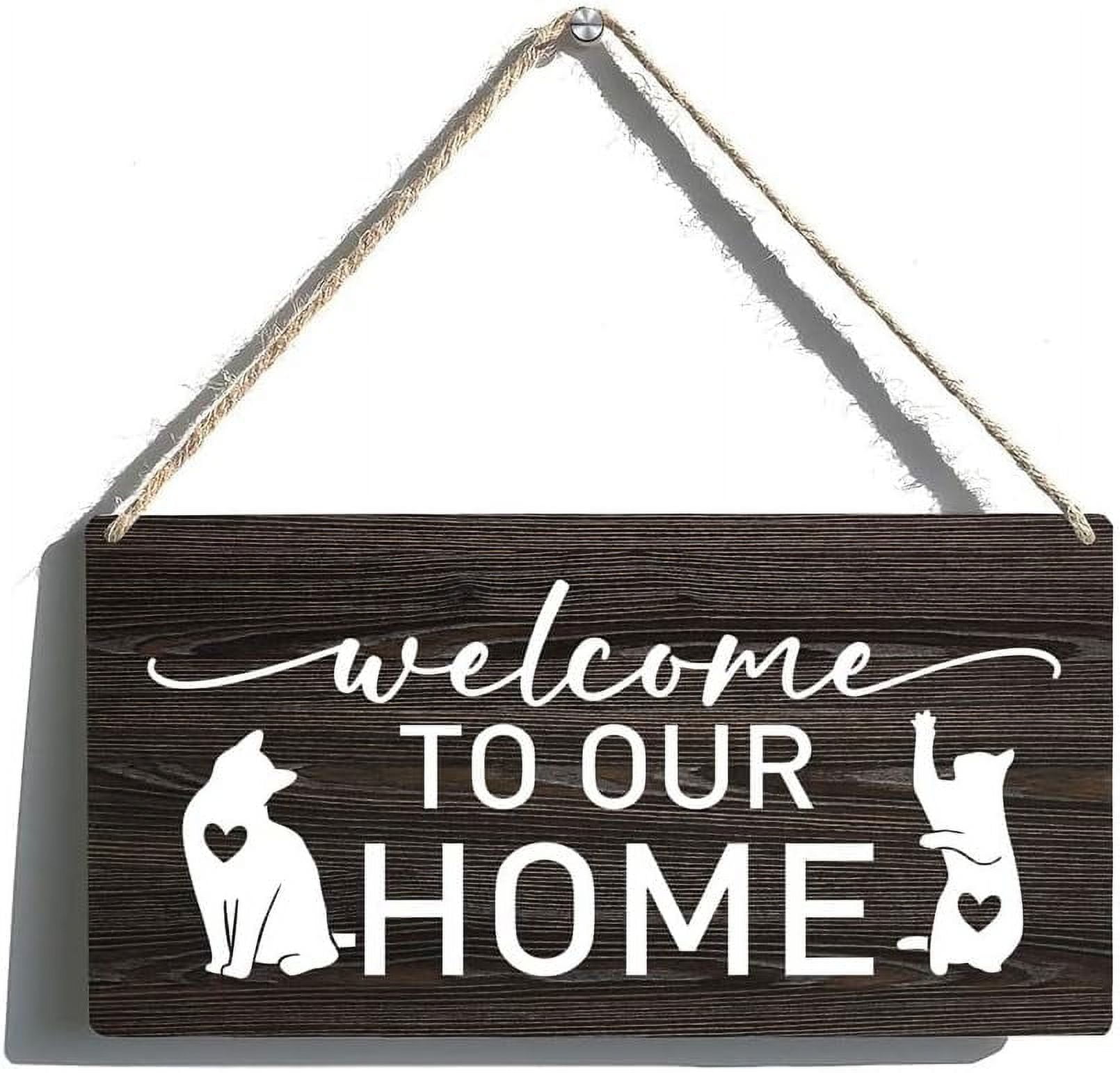 Rustic Wooden Door Hanging Wall Art Sign Cat Welcome Wooden Signs ...