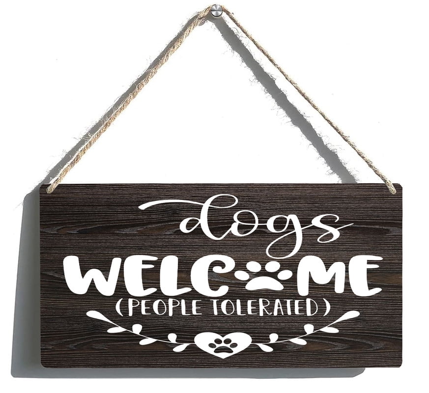 Rustic Wooden Door Hanging Wall Art Sign Dogs Welcome People Tolerated ...
