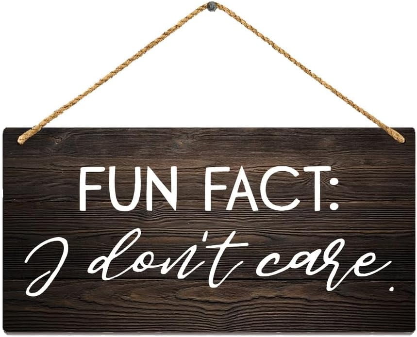 Rustic Wooden Door Hanging Wall Art Sign Fun Fact I Don'T Care Sign ...