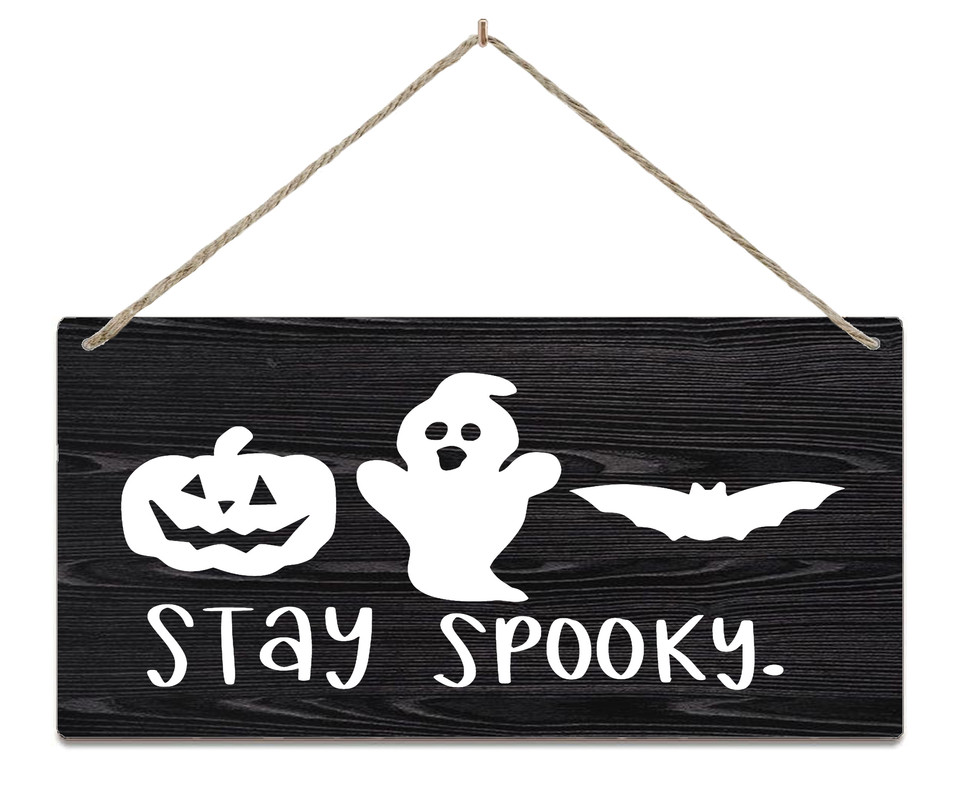 Rustic Wooden Door Hanging Wall Art Sign Stay Spooky Sign Halloween ...