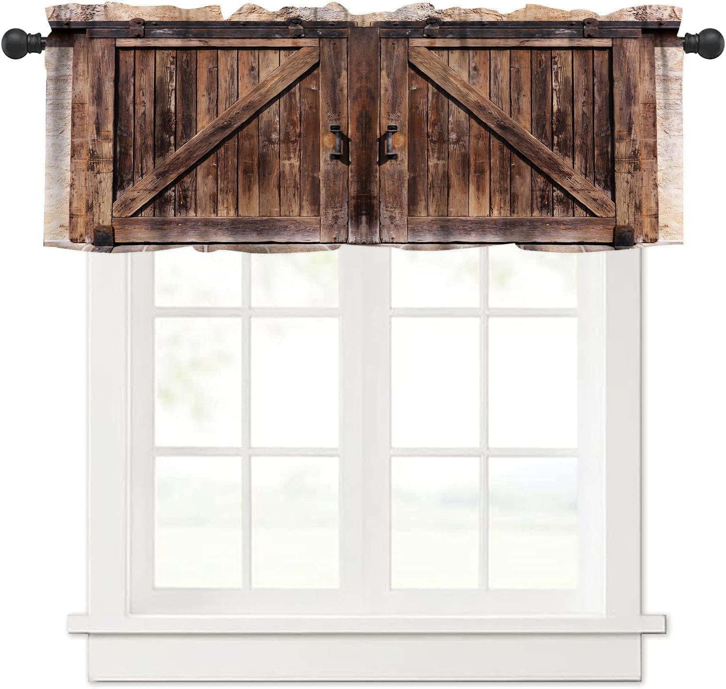 Rustic Wooden Door Valance Curtain,Vintage Rustic Farmhouse Abstract ...