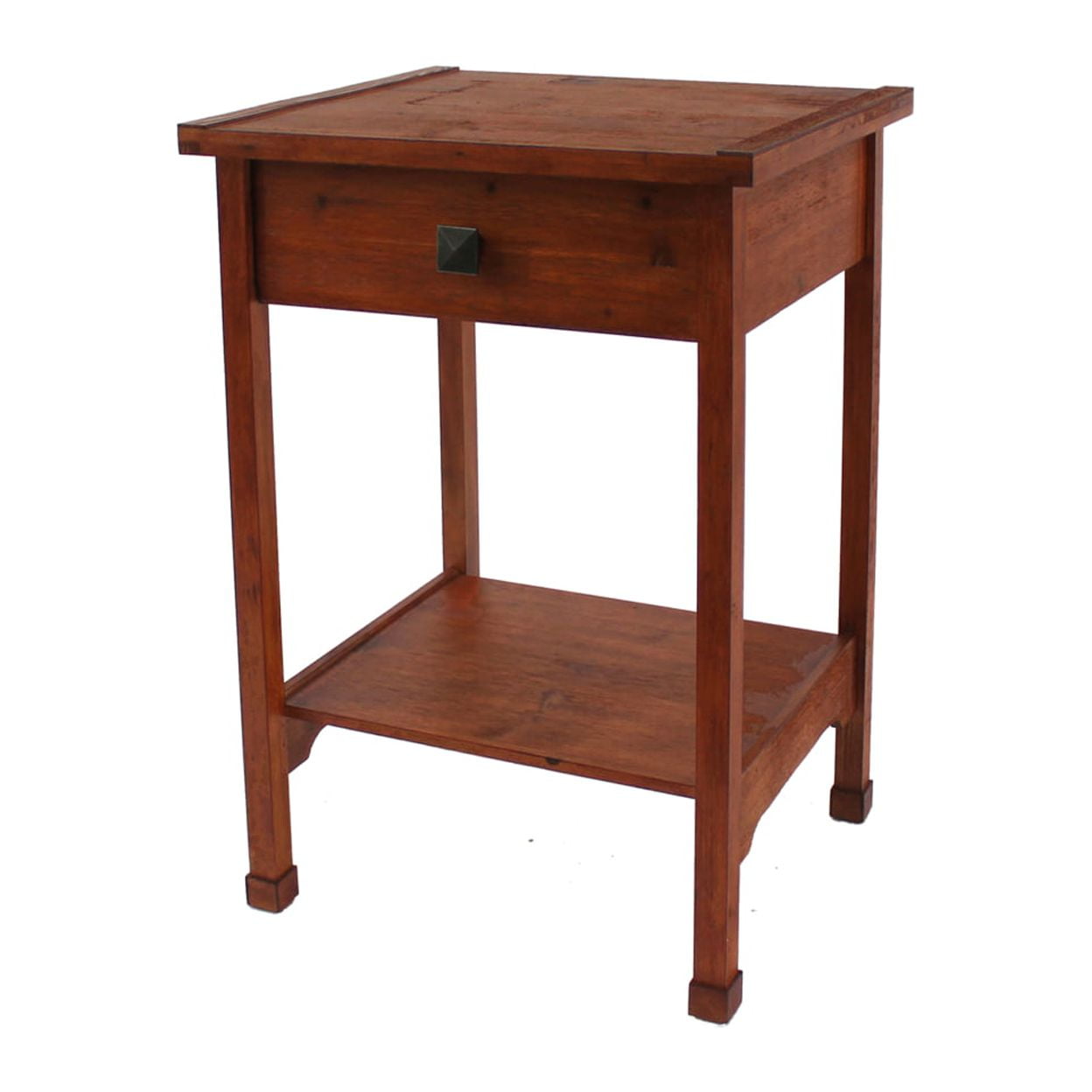 Rustic Wooden End Table with 1 Drawer and 1 Bottom shelf, Brown ...
