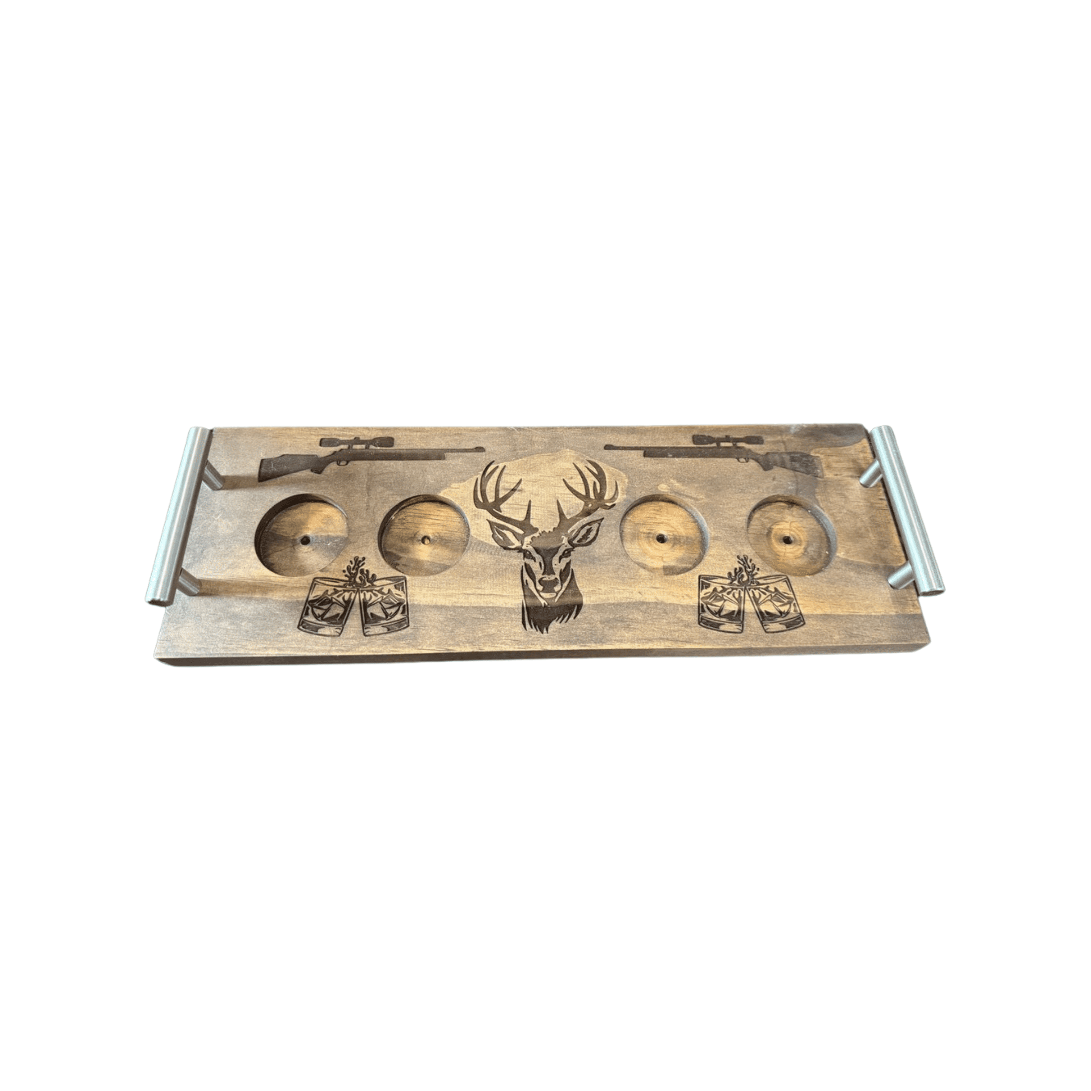 Rustic Wooden Flight Board with Deer Design, 16x5.5 inches, 4 Glass ...
