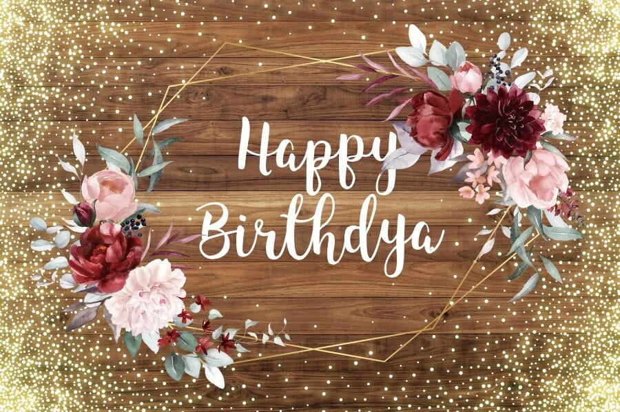 Rustic Wooden Floral Birthday Backdrop Pink Flower Wood Glitter Women ...