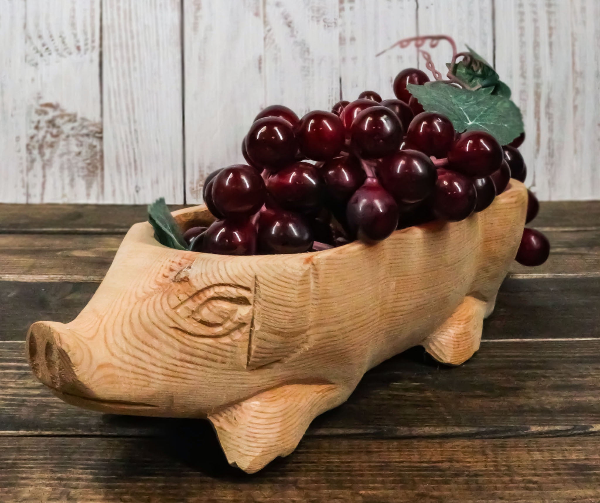 Rustic Wooden Hand Carved Tiki Animal Farm Pig Serving Dish Bowl Tray ...