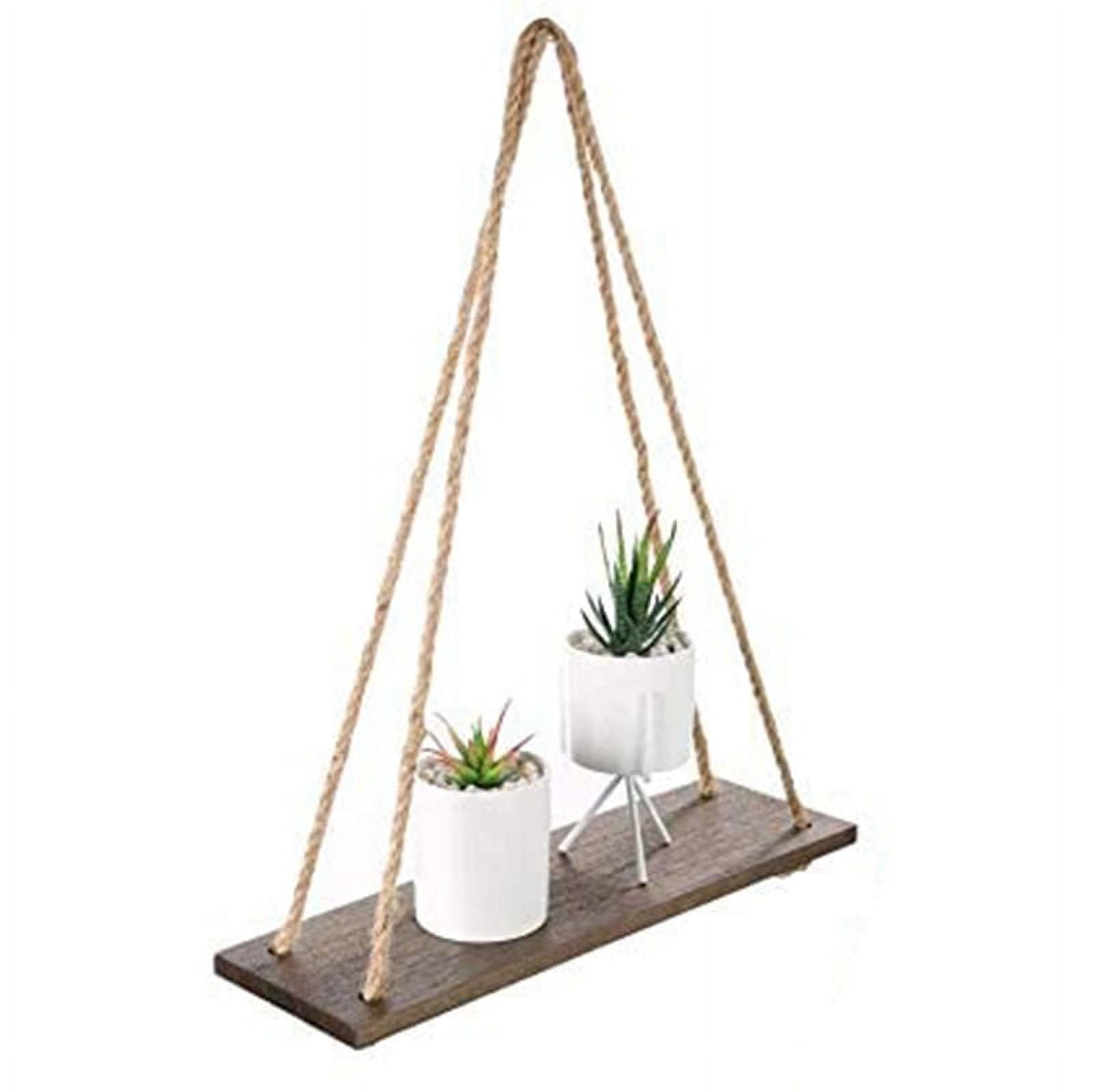 Rustic Wooden Hanging Shelves with String for Living Room Wall Small ...