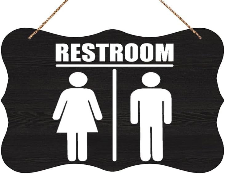 Rustic Wooden Hanging Sign Restroom Sign Restroom Symbol Sign Bathroom ...