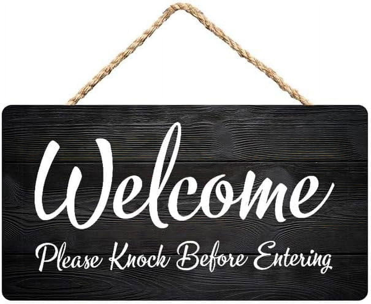 Rustic Wooden Hanging Sign Welcome Please Knock Before Entering Wall ...