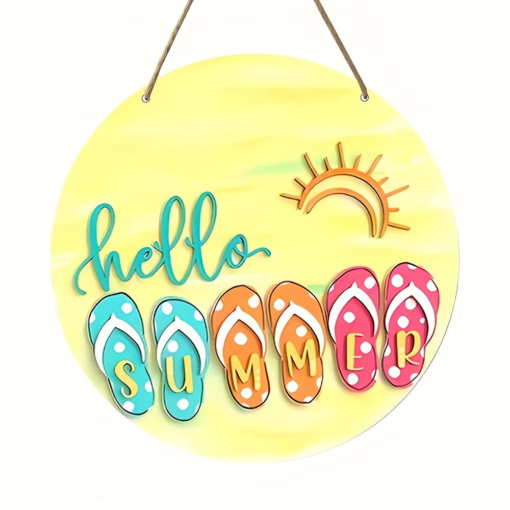 Rustic Wooden "Hello Summer" Sign Design, 12inches Round Wall Art ...