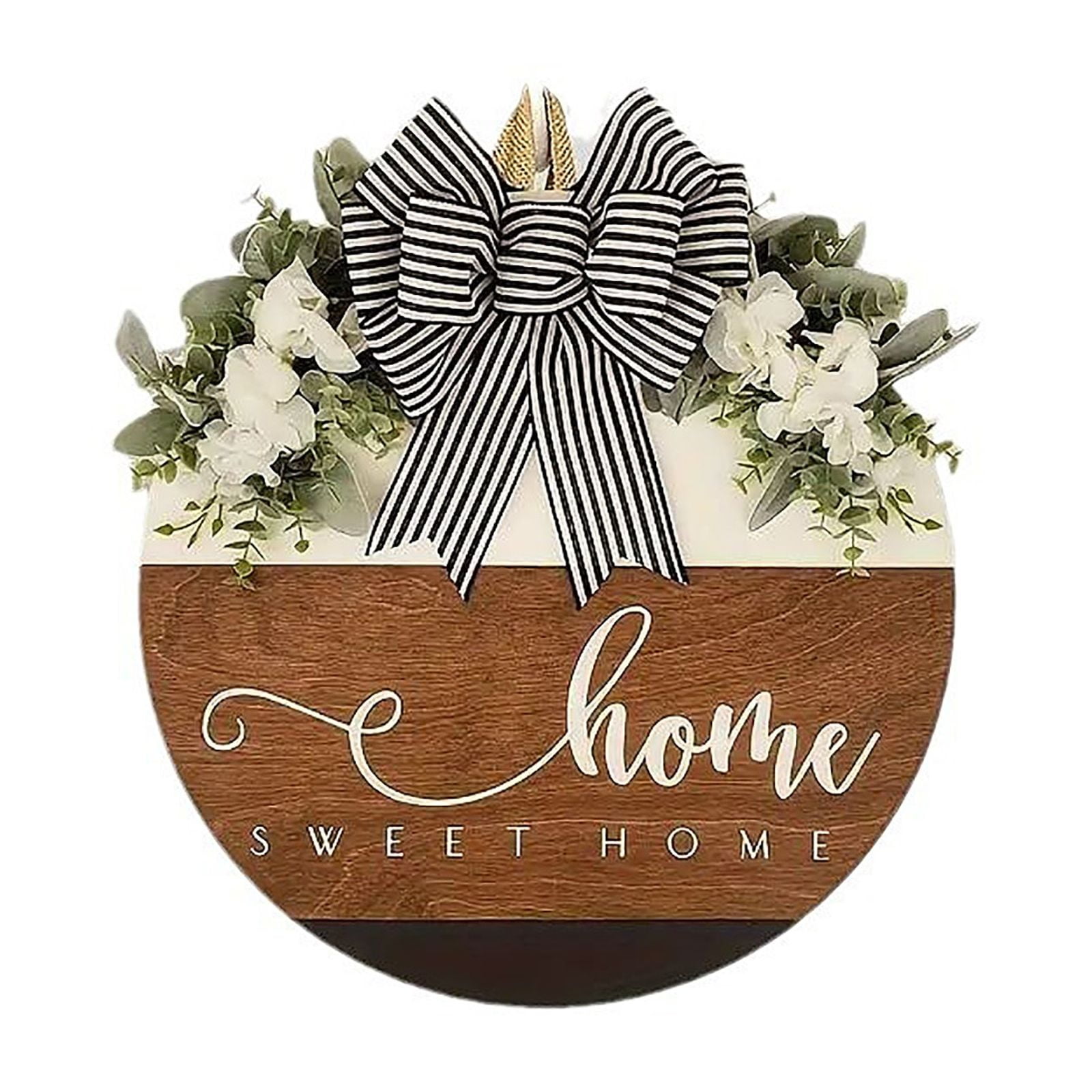 Rustic Wooden Home Sweet Home Door Sign with Floral Accents and Bow ...