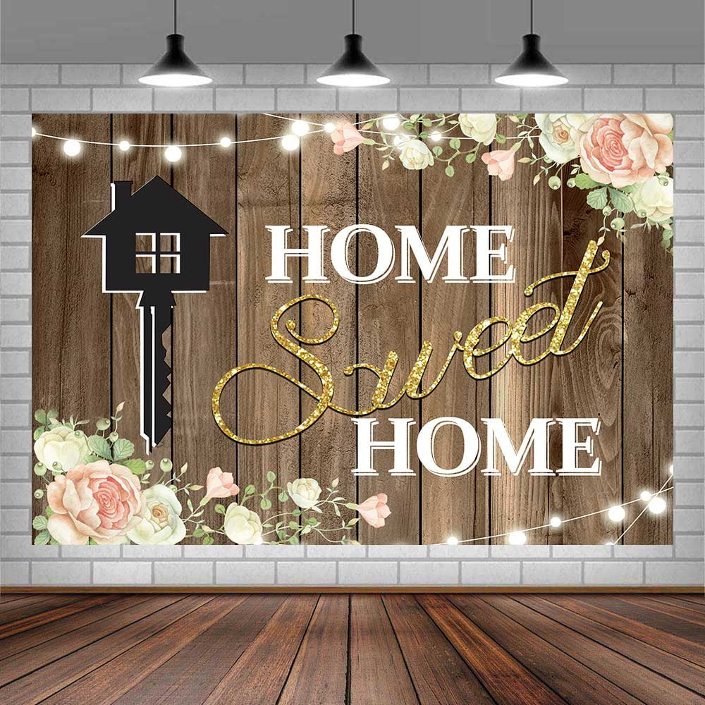 Rustic Wooden Housewarming Photography Backdrops Pink Floral Home Sweet ...