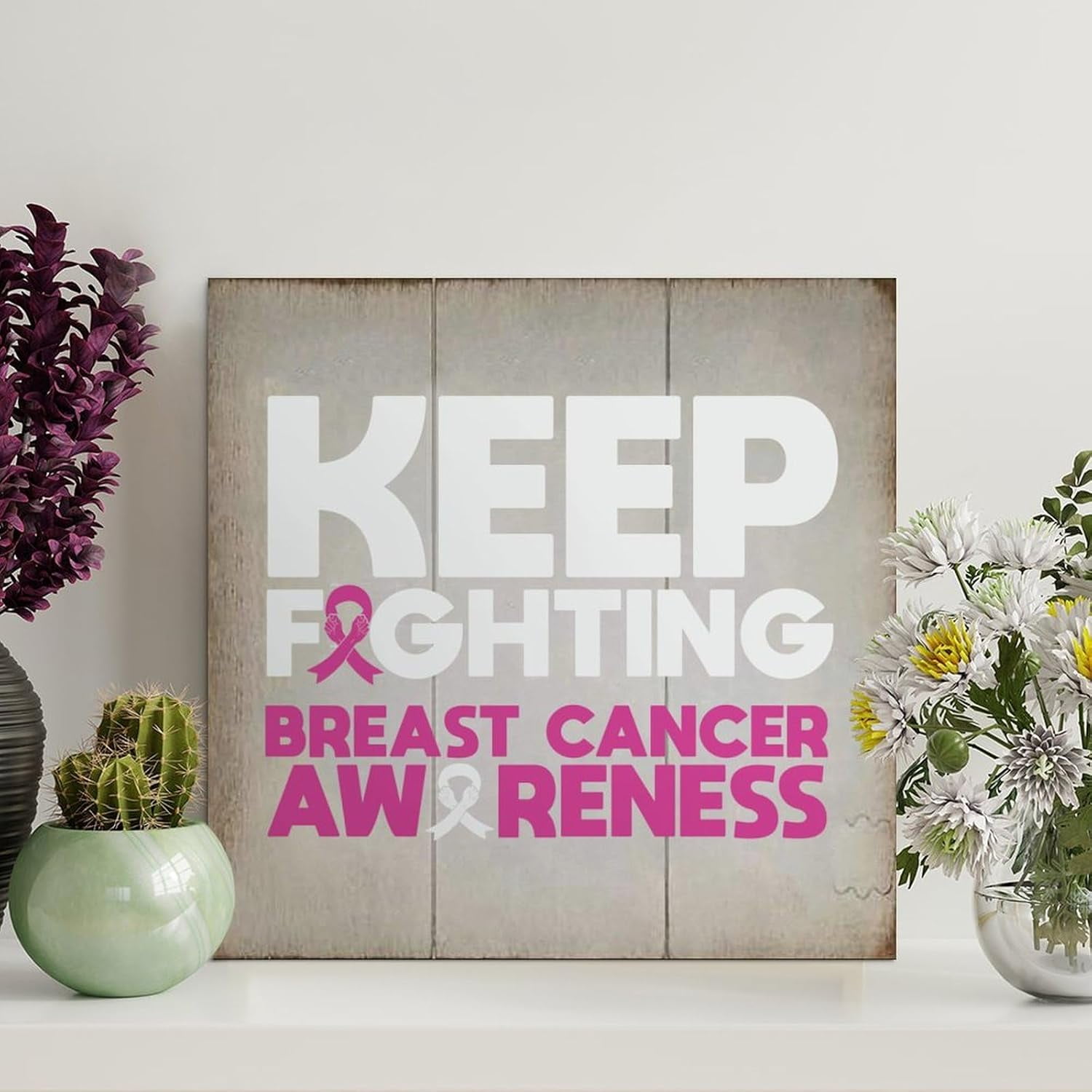 Rustic Wooden Pallet Sign Cancer Awareness Keep Fighting Breast Cancer ...