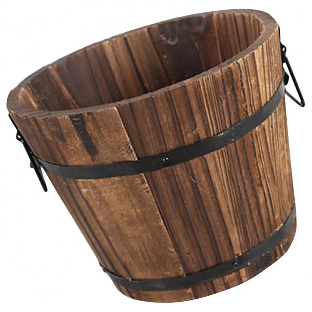 Rustic Wooden Planter With Handles Wood Flower Pot Barrel Planter For ...