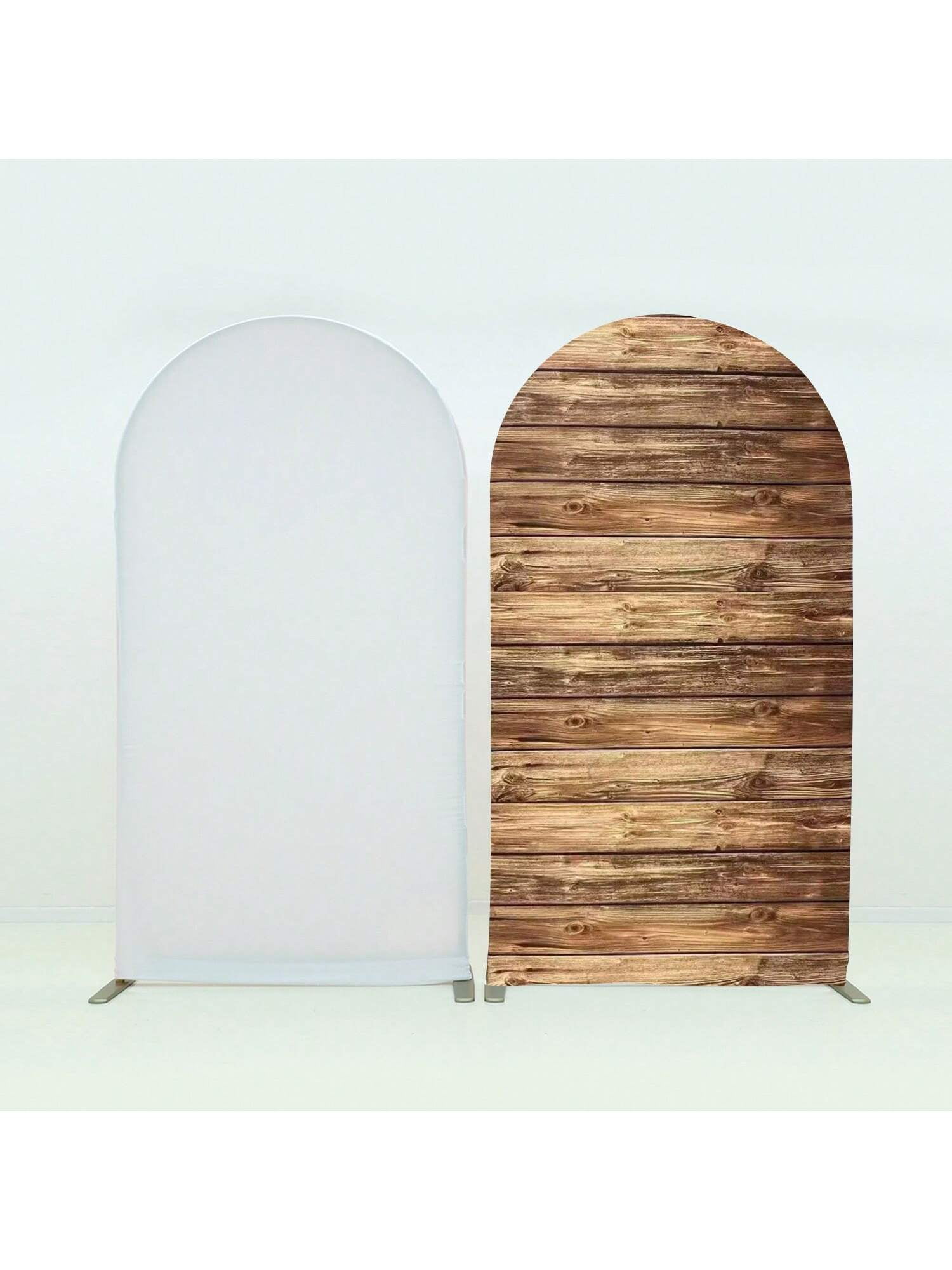 Rustic Wooden Print / White Arch Cover Wooden Spandex Fitted Wedding ...
