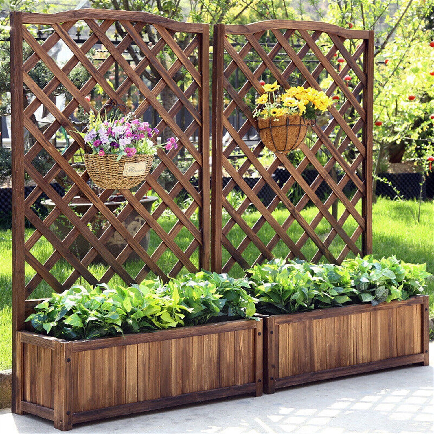 Rustic Wooden Raised Garden Bed Vegetable Planter Grid Box with ...