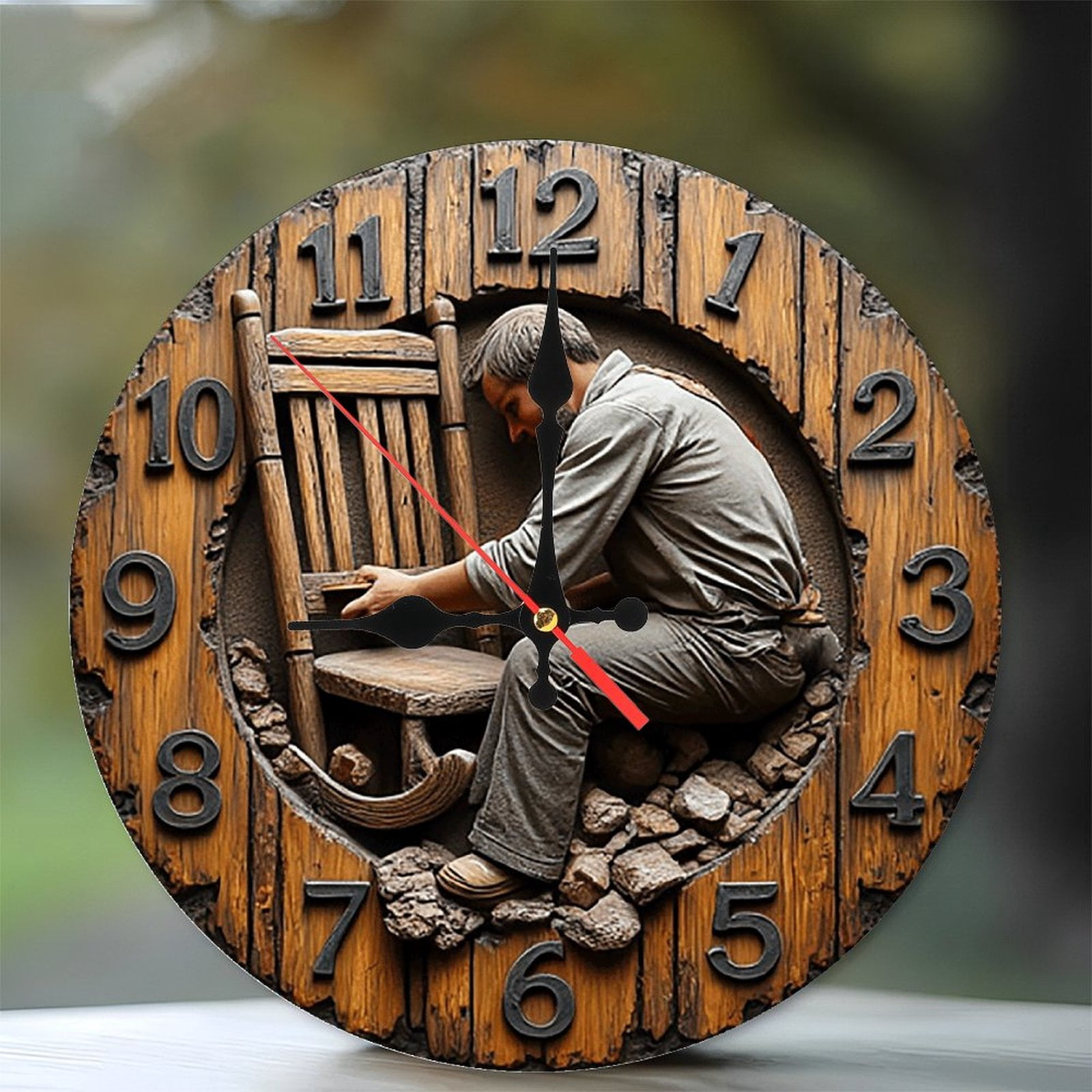Rustic Wooden Rocking Chair Man Clock Wall Decor 10-Inch Silent Wooden ...
