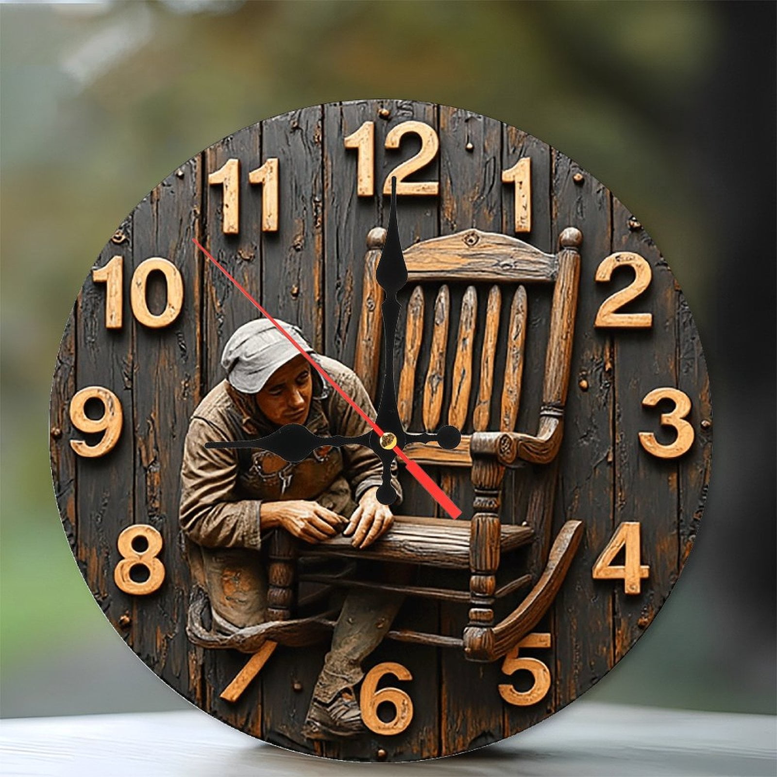 Rustic Wooden Rocking Chair Wall Clock 10-Inch Silent Wooden Wall Clock ...