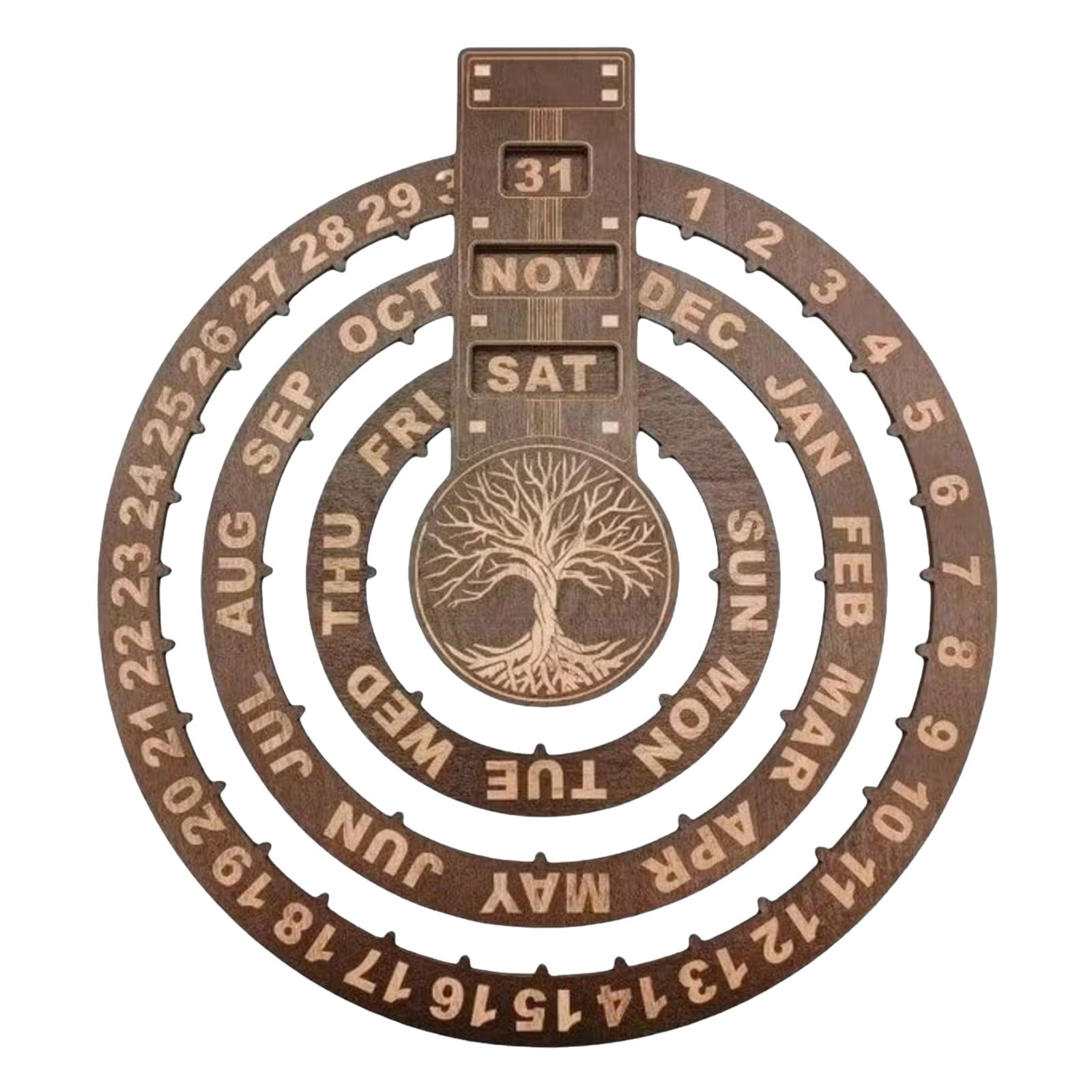Rustic Wooden Rotating Circular Perpetual Calendar Farmhouse Wood ...
