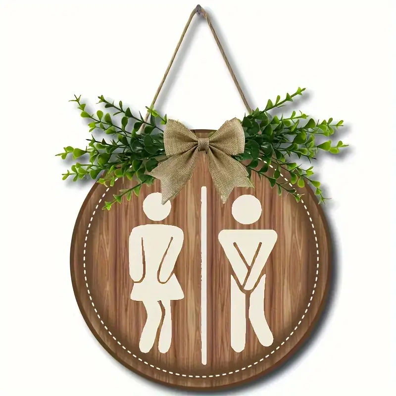 Rustic Wooden Round Door Mount Plate Sign - Charming Leaves Embellished ...