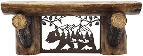 Rustic Wooden Sawn Log Look Wall Shelf with Metal Bear Wilderness Art ...