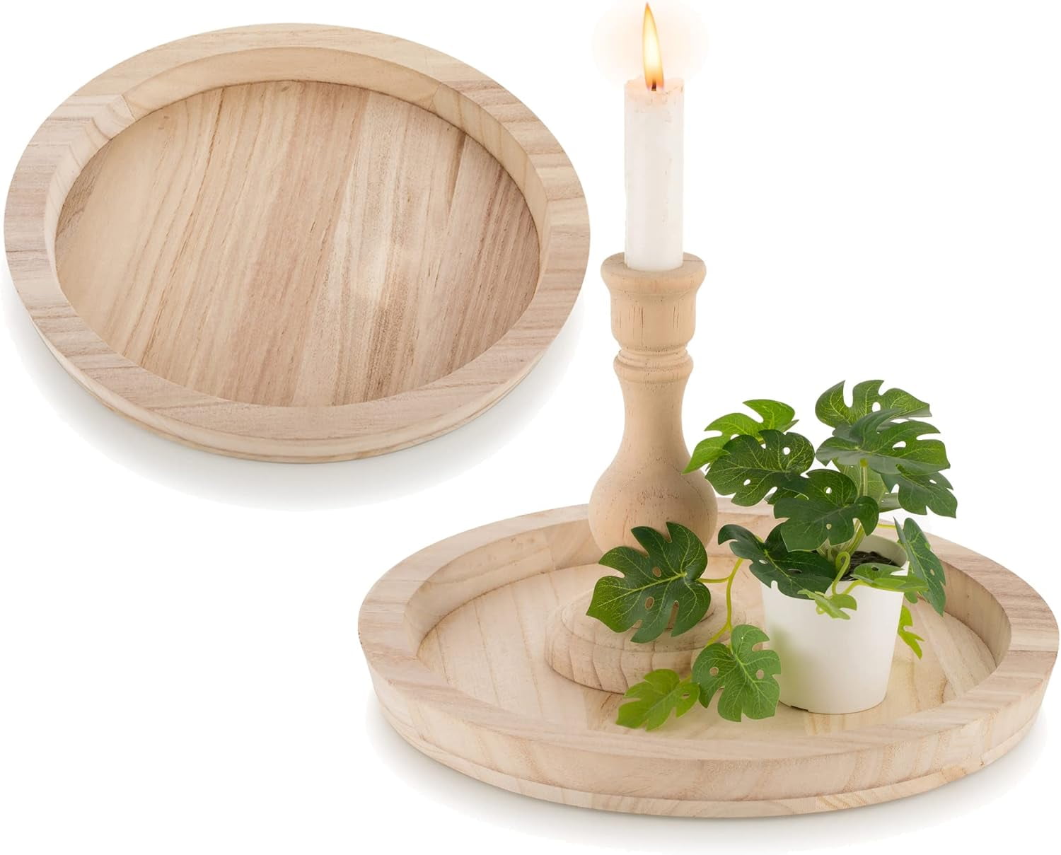 Rustic Wooden Serving Tray: Round Wood Butler Decorative Tray Vintage ...