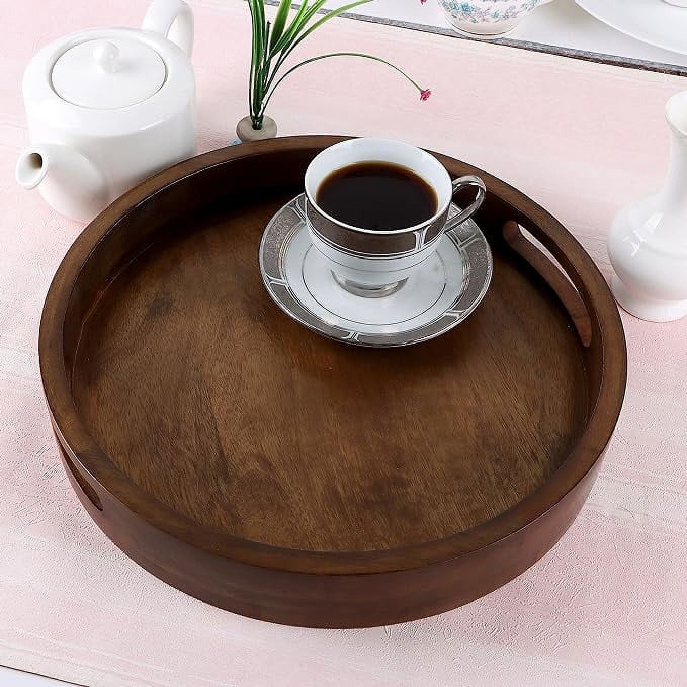 Rustic Wooden Serving Tray - Round Wood Decorative Tray Vintage ...
