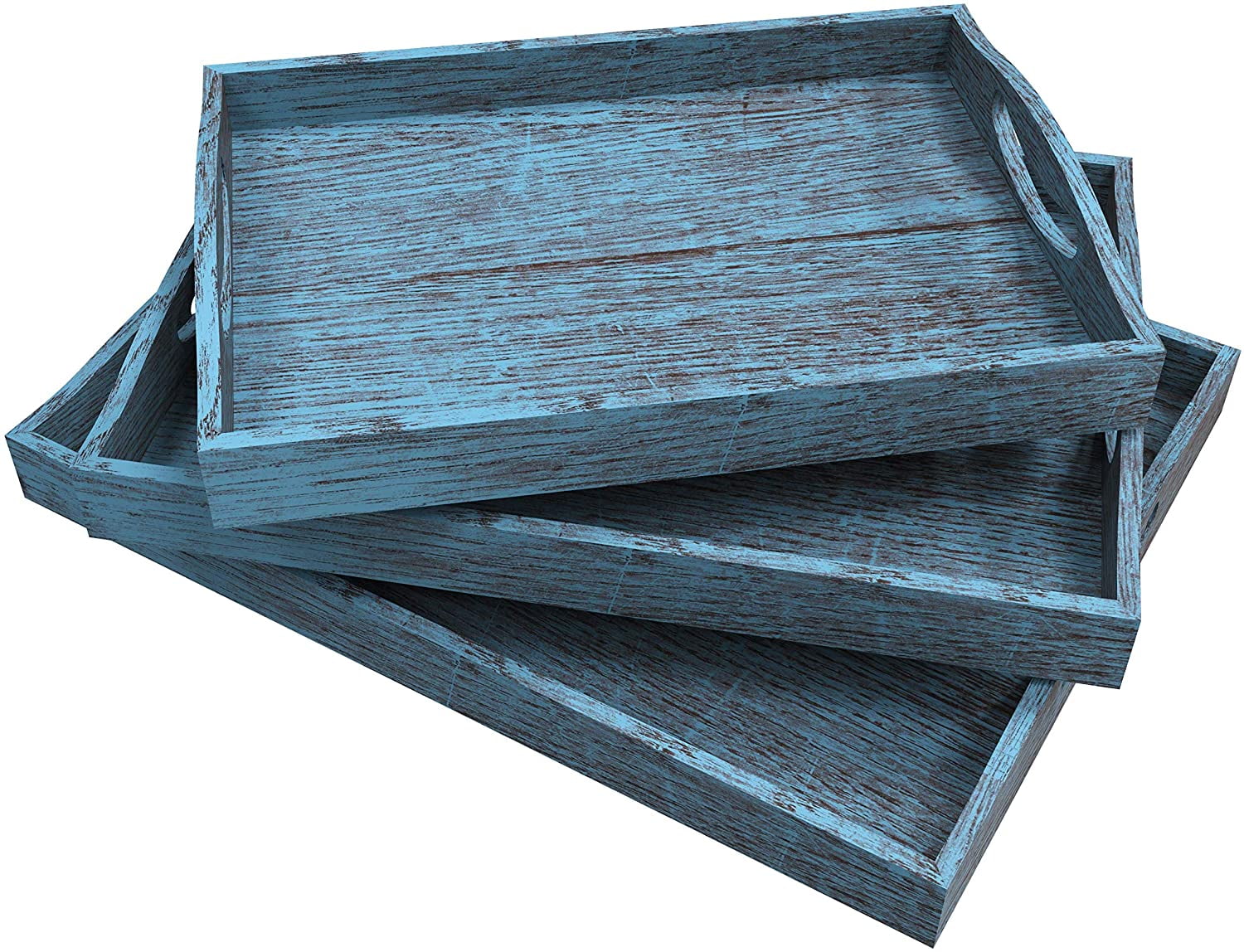 Rustic Wooden Serving Trays with Handle - Set of 3 - Large, Medium and ...
