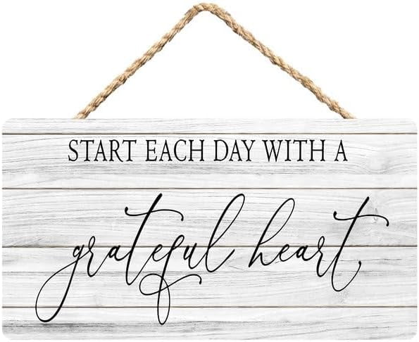 Rustic Wooden Sign Decor - Start Each Day With A Grateful Heart - Wood ...