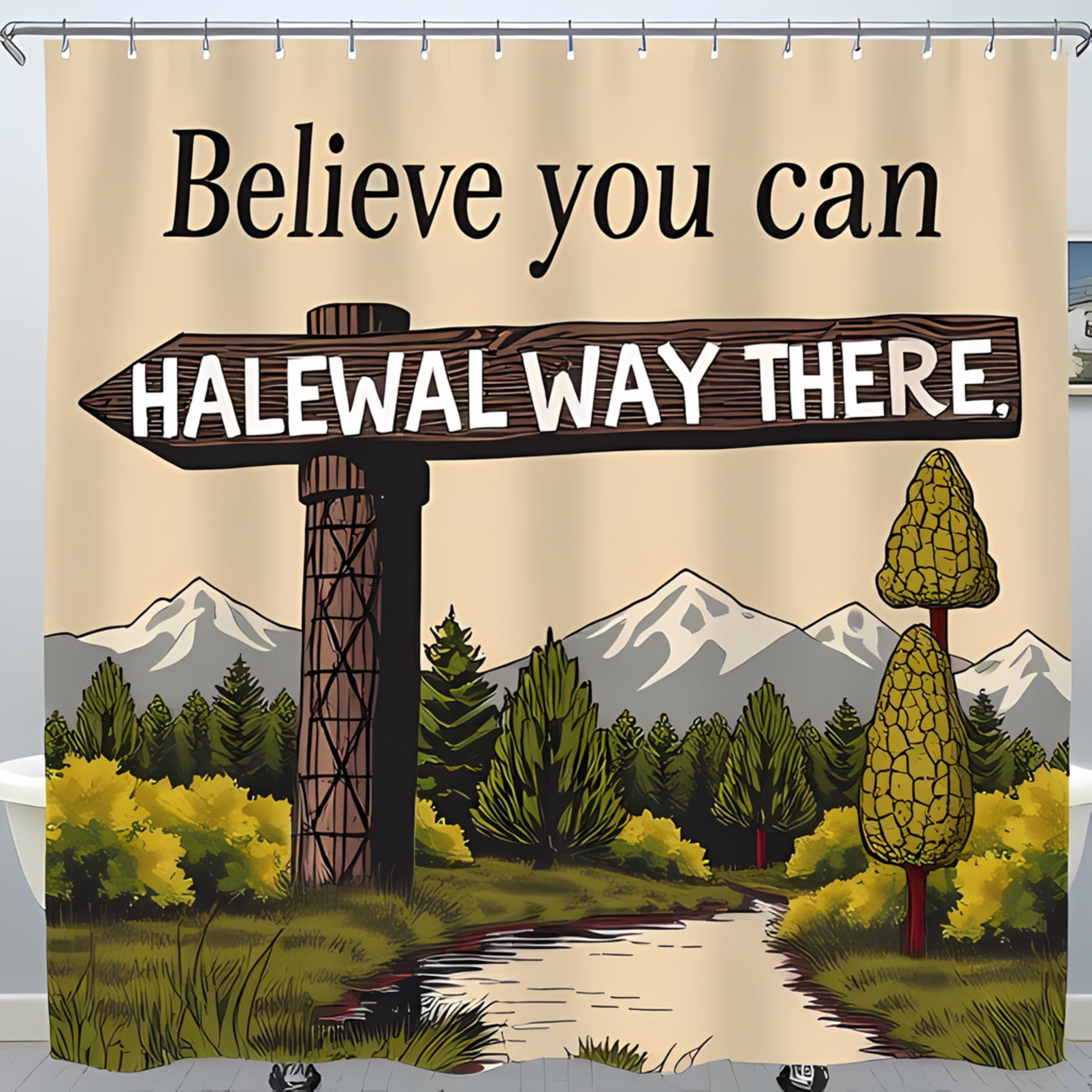 Rustic Wooden Signpost Shower Curtain - " Believe You Can Halewal Way ...