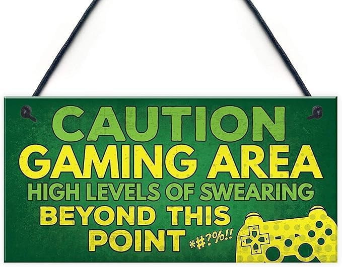 Rustic Wooden Signs Caution Gaming Area Novelty Gamer Wood Signs Gift ...