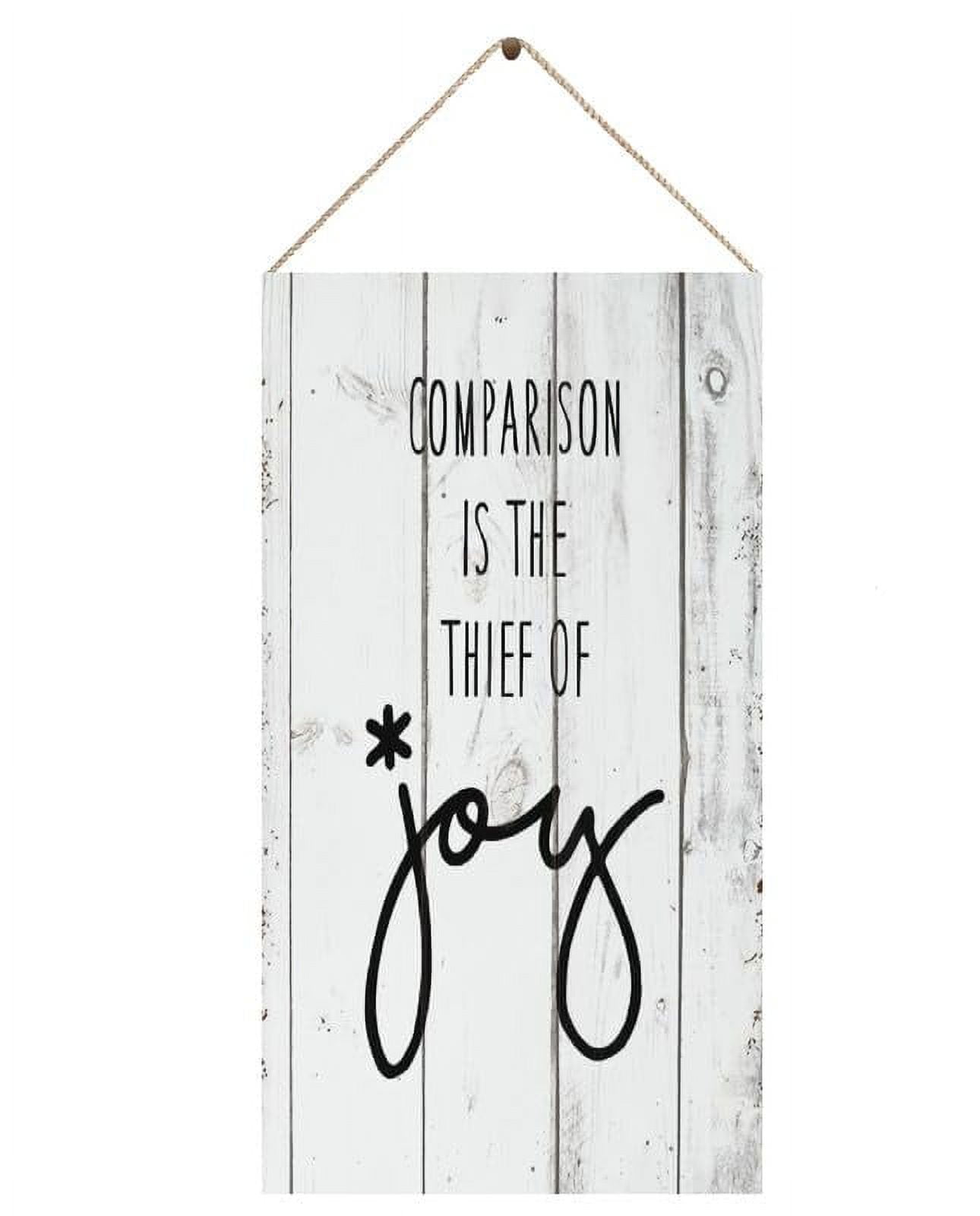 Rustic Wooden Signs Comparison Is The Thief Of Joy Print Thief Wall Art ...