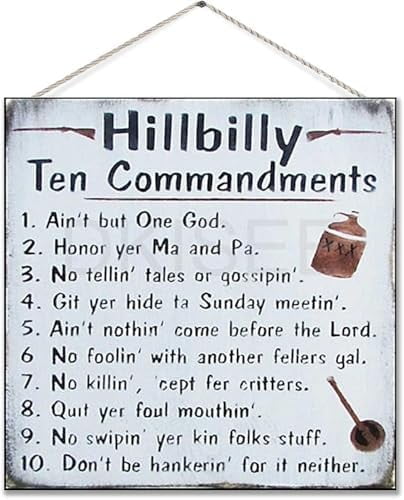 Rustic Wooden Signs Hillbilly Ten Commandments Wooden Sign Wall Art ...