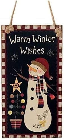 Rustic Wooden Signs Warm Winter Wishes Snowman Hanging Board Wood ...