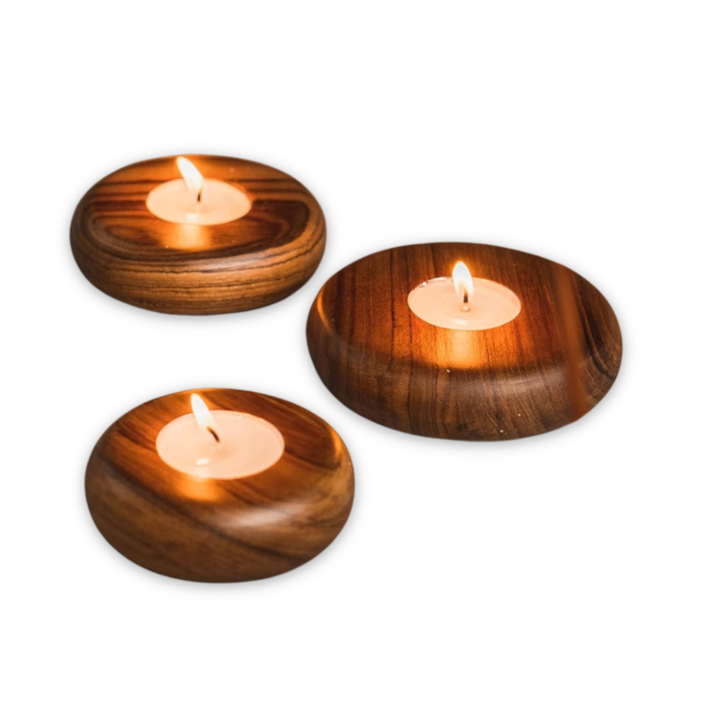 Rustic Wooden Tea Light Candle Holders, Set of 3 - Handcrafted Valsadi ...