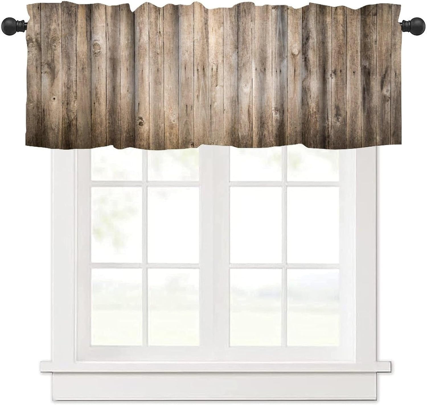 Rustic Wooden Valance Curtain Brown Barn Door Wood Board Western ...