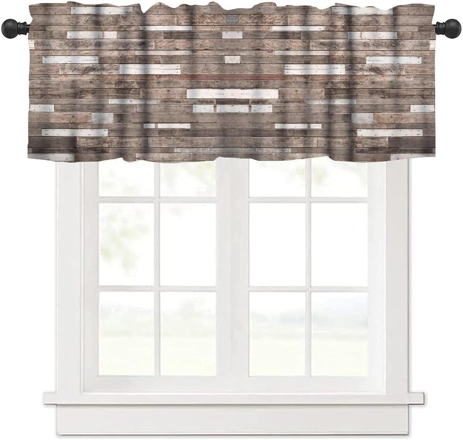 Rustic Wooden Valances Set for Kitchen, Wall Floor Textured Planks ...