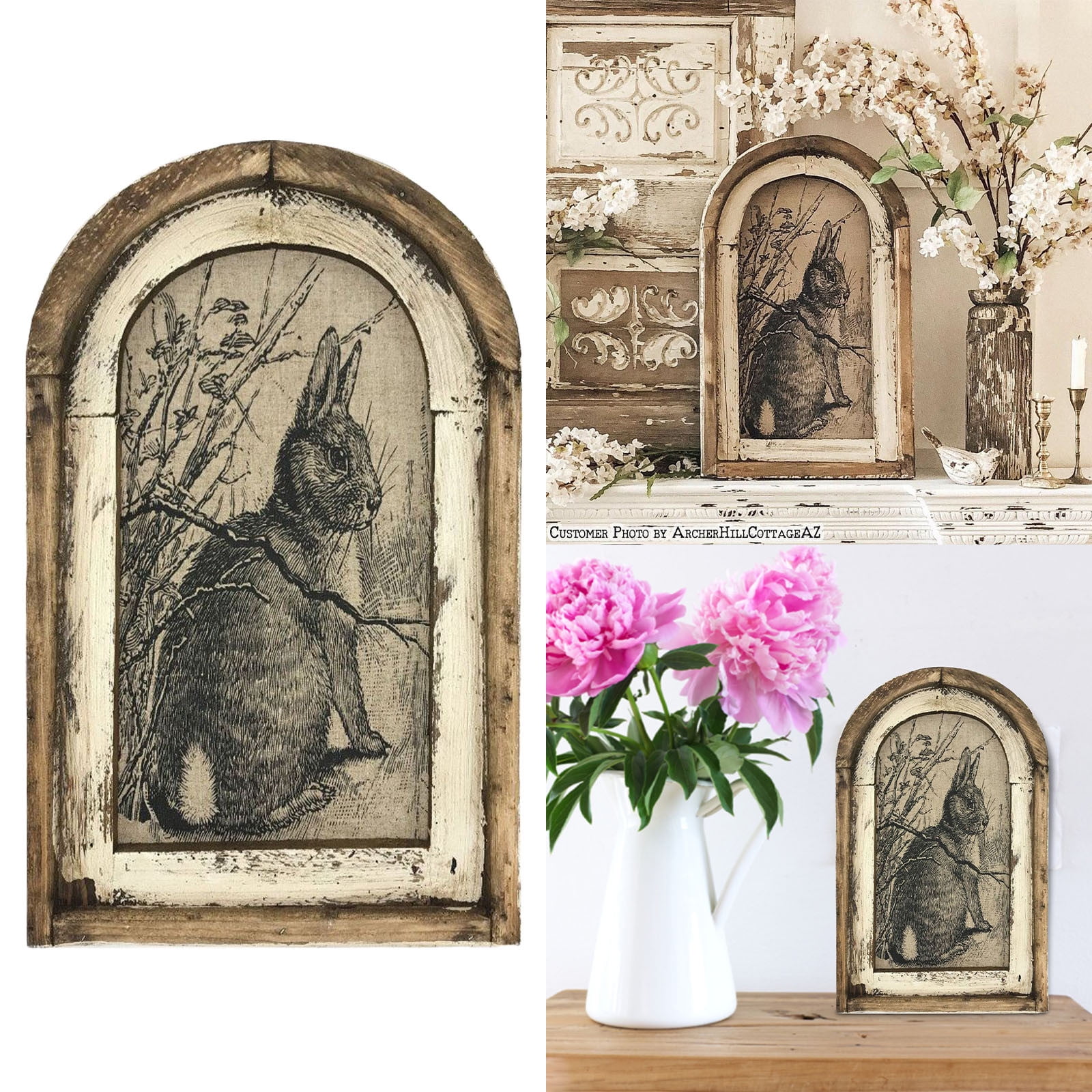 Rustic Wooden Vintage Wall Rabbit Decor | Farmhouse Bunny Art ...