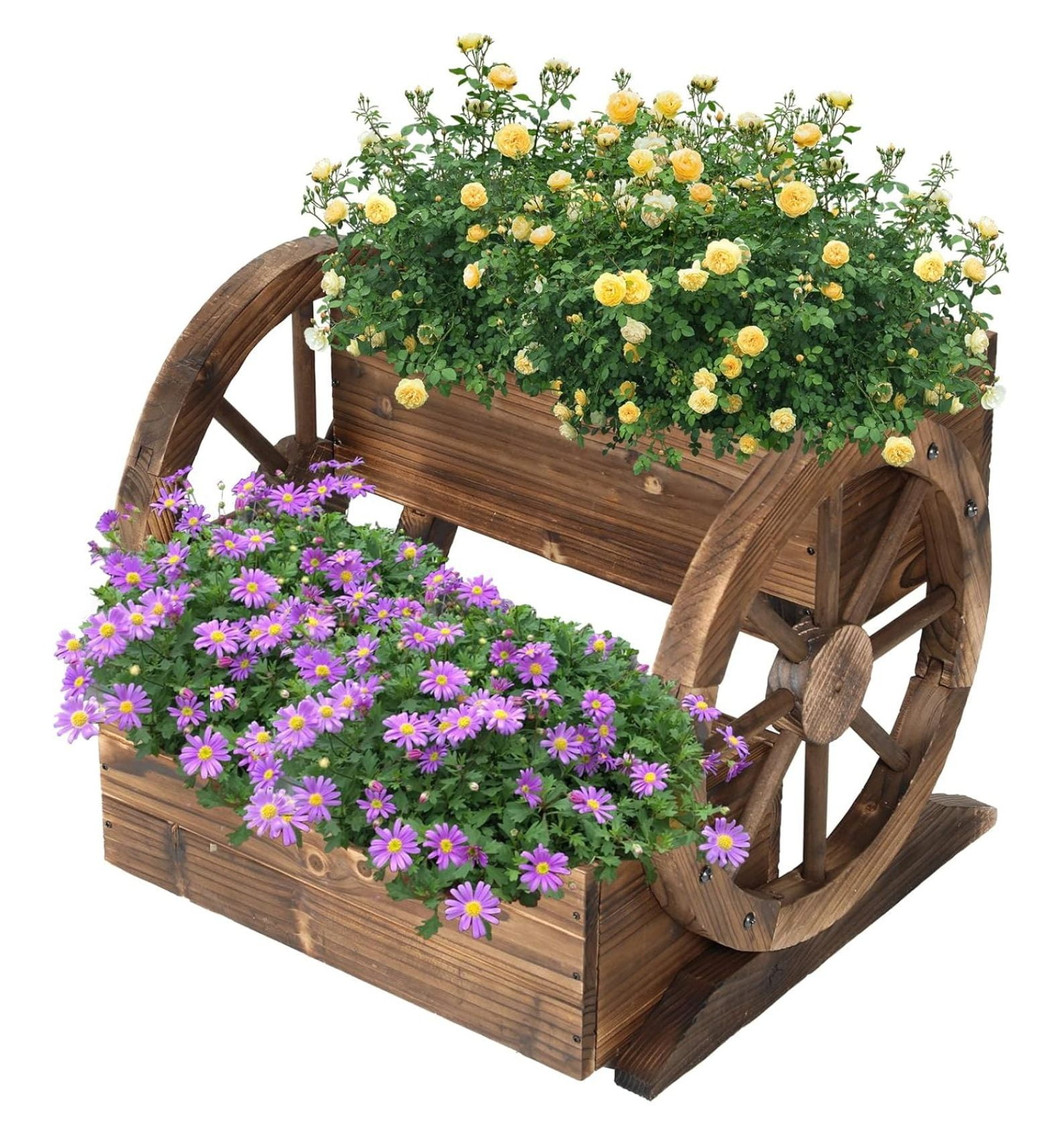 Rustic Wooden Wagon Planter Box for Flowers, , Ferns and , 2-Tier ...