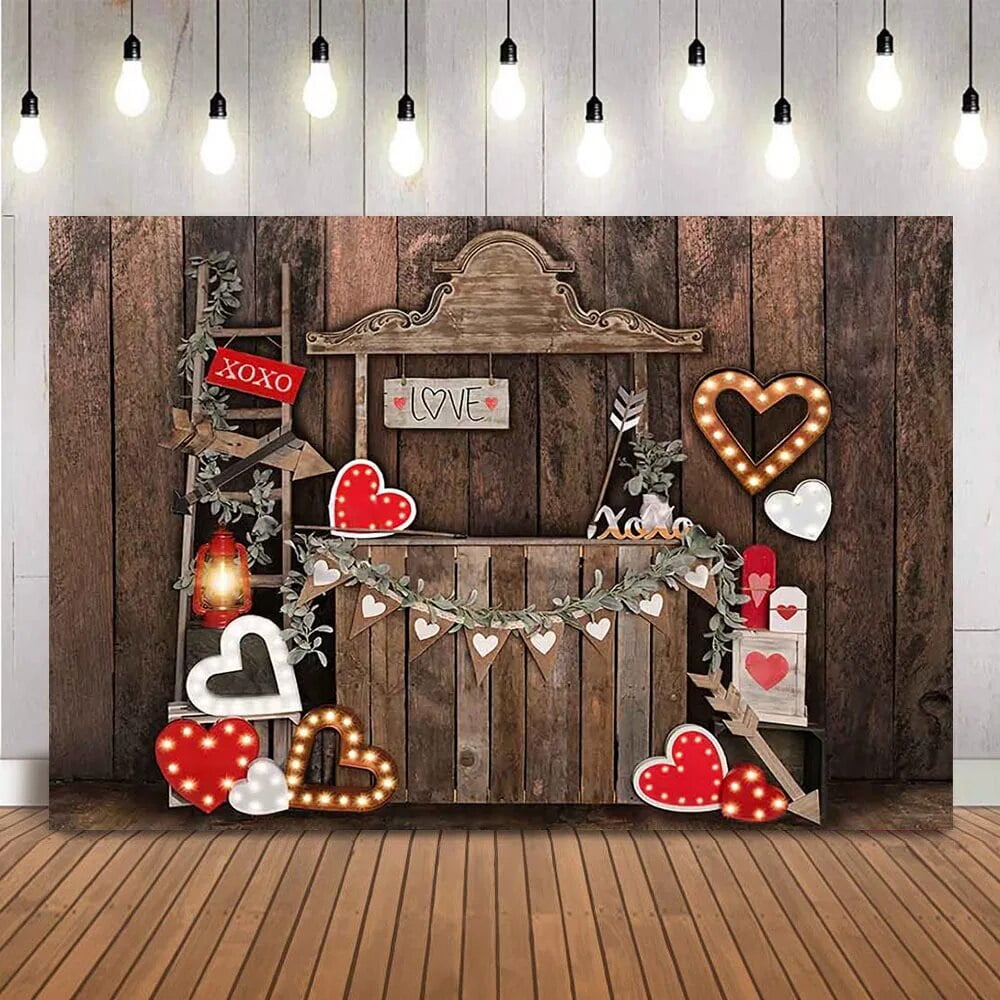 Rustic Wooden Wall Backdrop for Photography Love Heart XOXO Love Heart ...