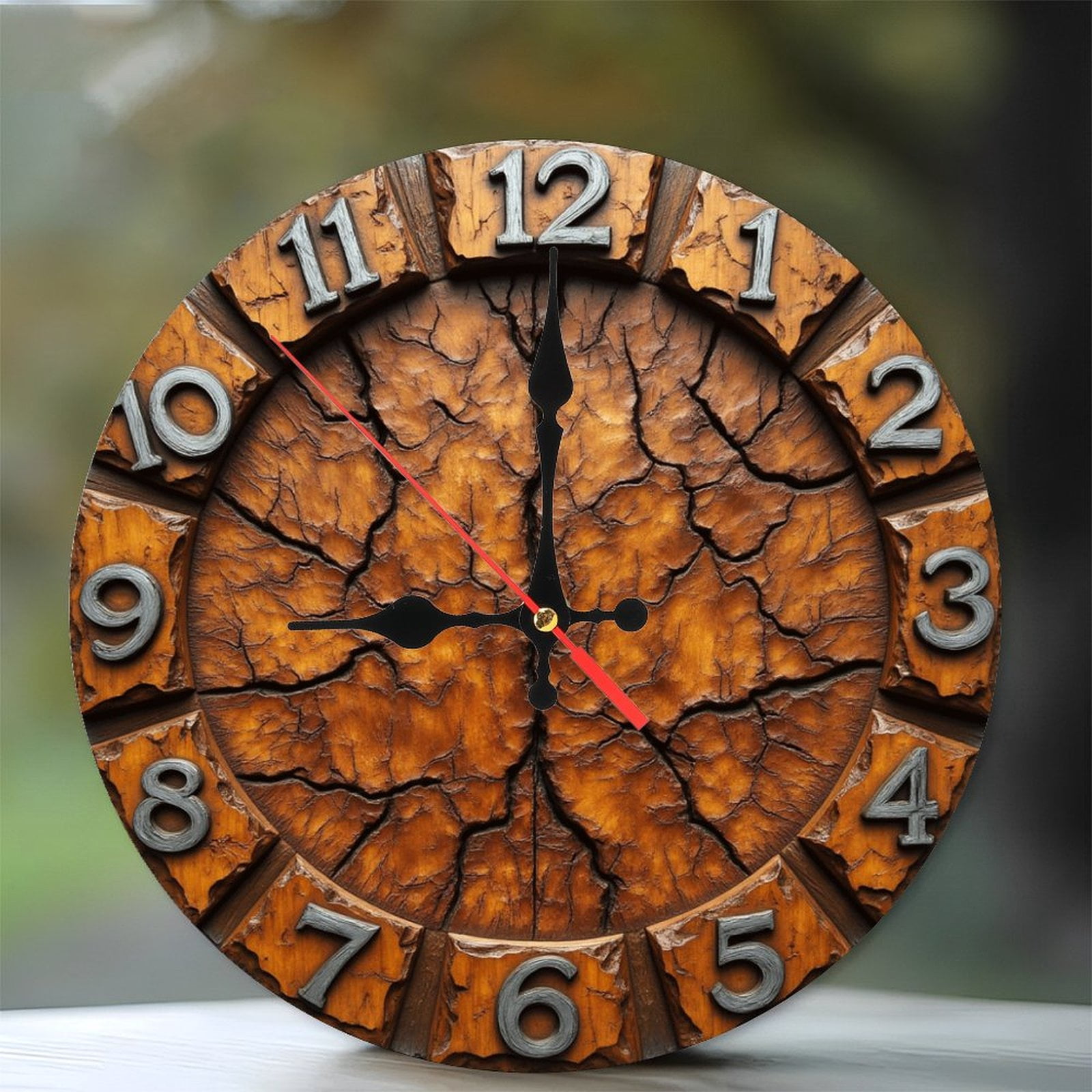 Rustic Wooden Wall Clock Cracked Texture Vintage Home Decor 10-Inch ...