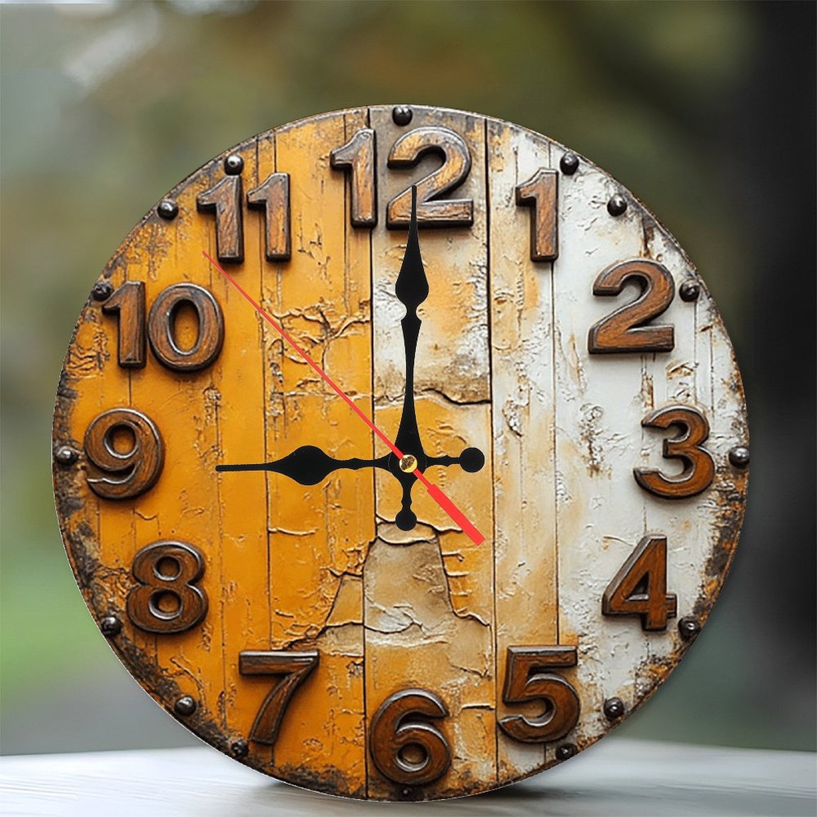 Rustic Wooden Wall Clock Farmhouse Decor Vintage Style 10-Inch Silent ...