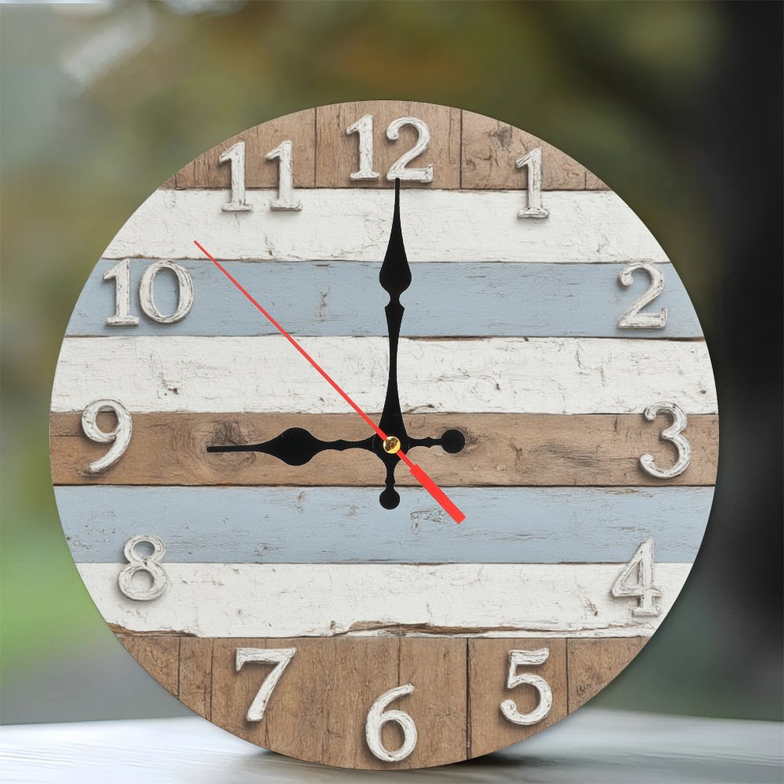 Rustic Wooden Wall Clock Farmhouse Style Home Decor Blue White Brown 10 ...