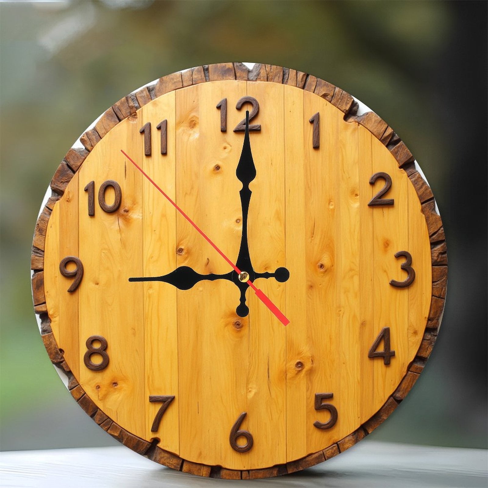 Rustic Wooden Wall Clock Farmhouse Style Home Decor Large Round 12-Inch ...