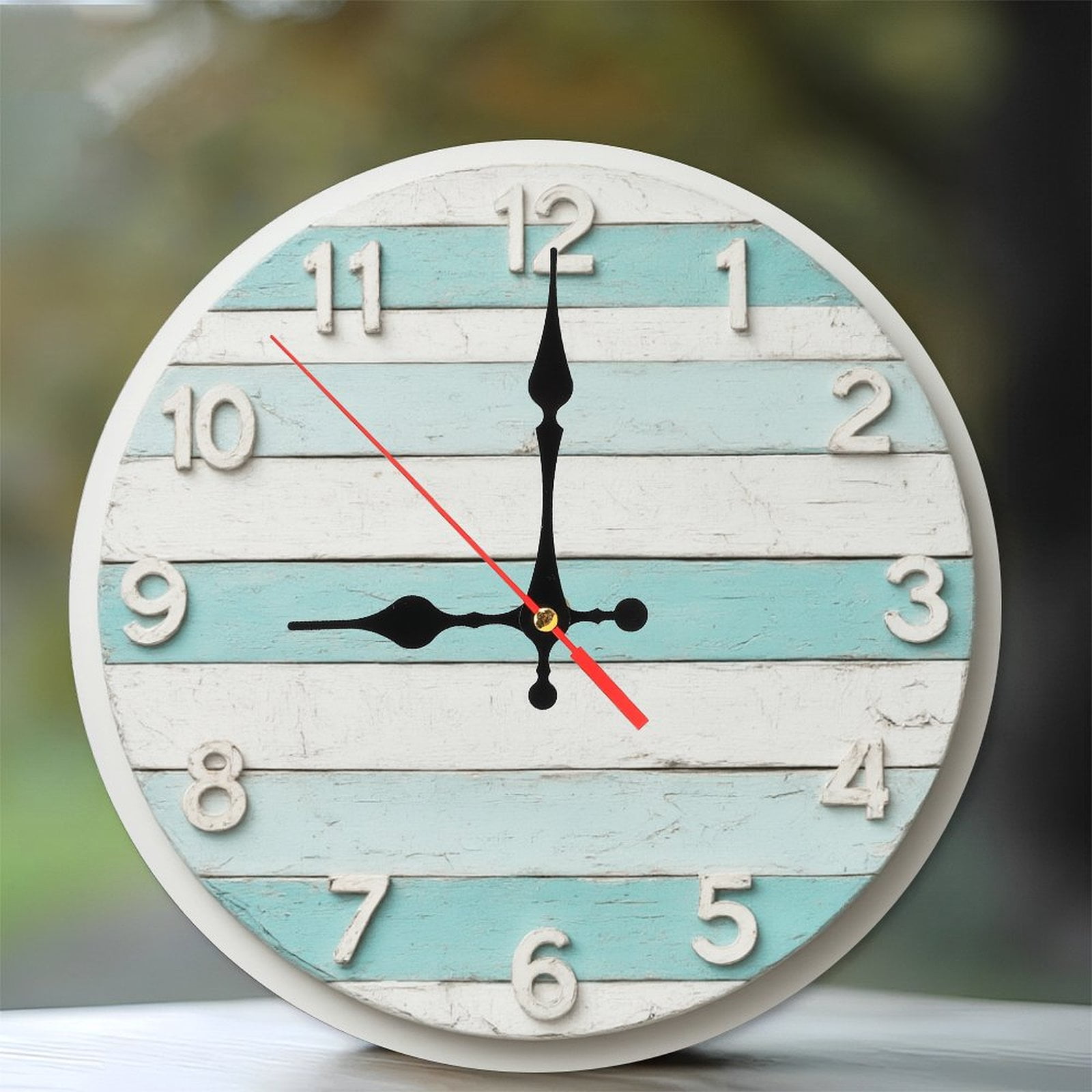 Rustic Wooden Wall Clock Farmhouse Style Home Decor Teal White 10-Inch ...