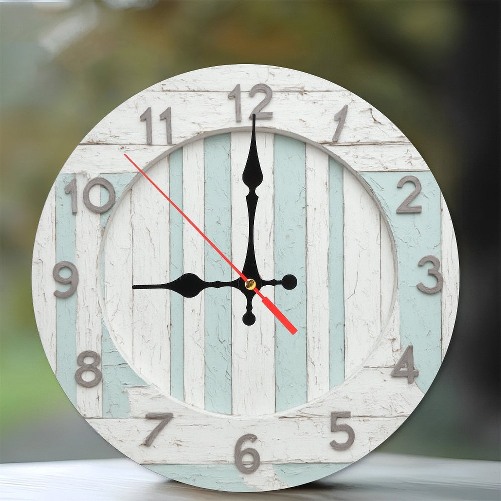 Rustic Wooden Wall Clock Farmhouse Style Home Decor Vintage Teal White ...