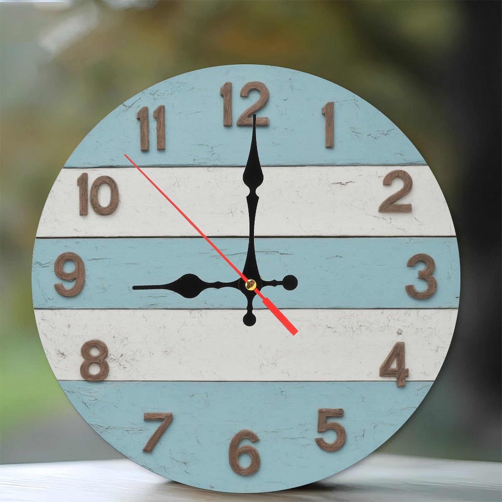 Rustic Wooden Wall Clock Home Decor Farmhouse Style Blue White 10-Inch ...
