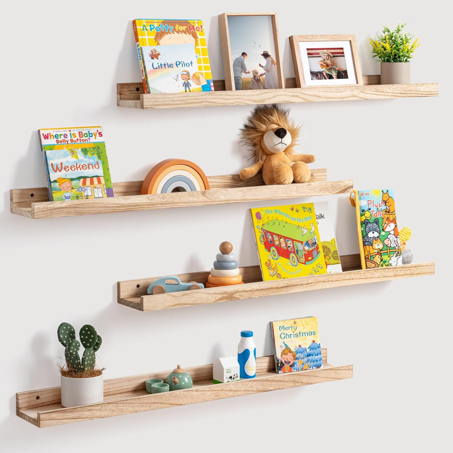 Rustic Wooden Wall Shelves with Ledge for Pictures, 36 Inch Floating ...